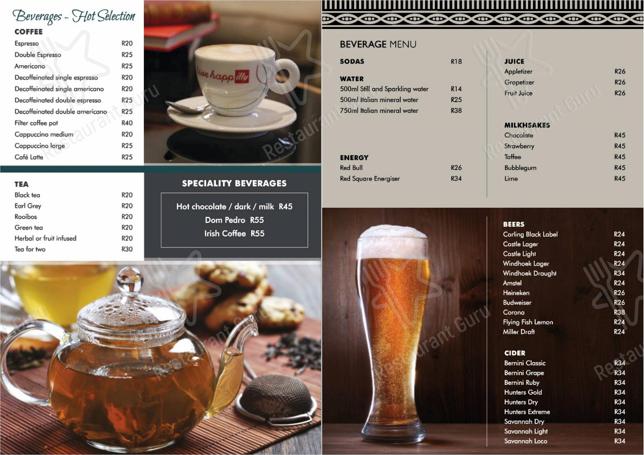 Menu at Fairview Hotels, Spa and Golf Resort restaurant, Tzaneen