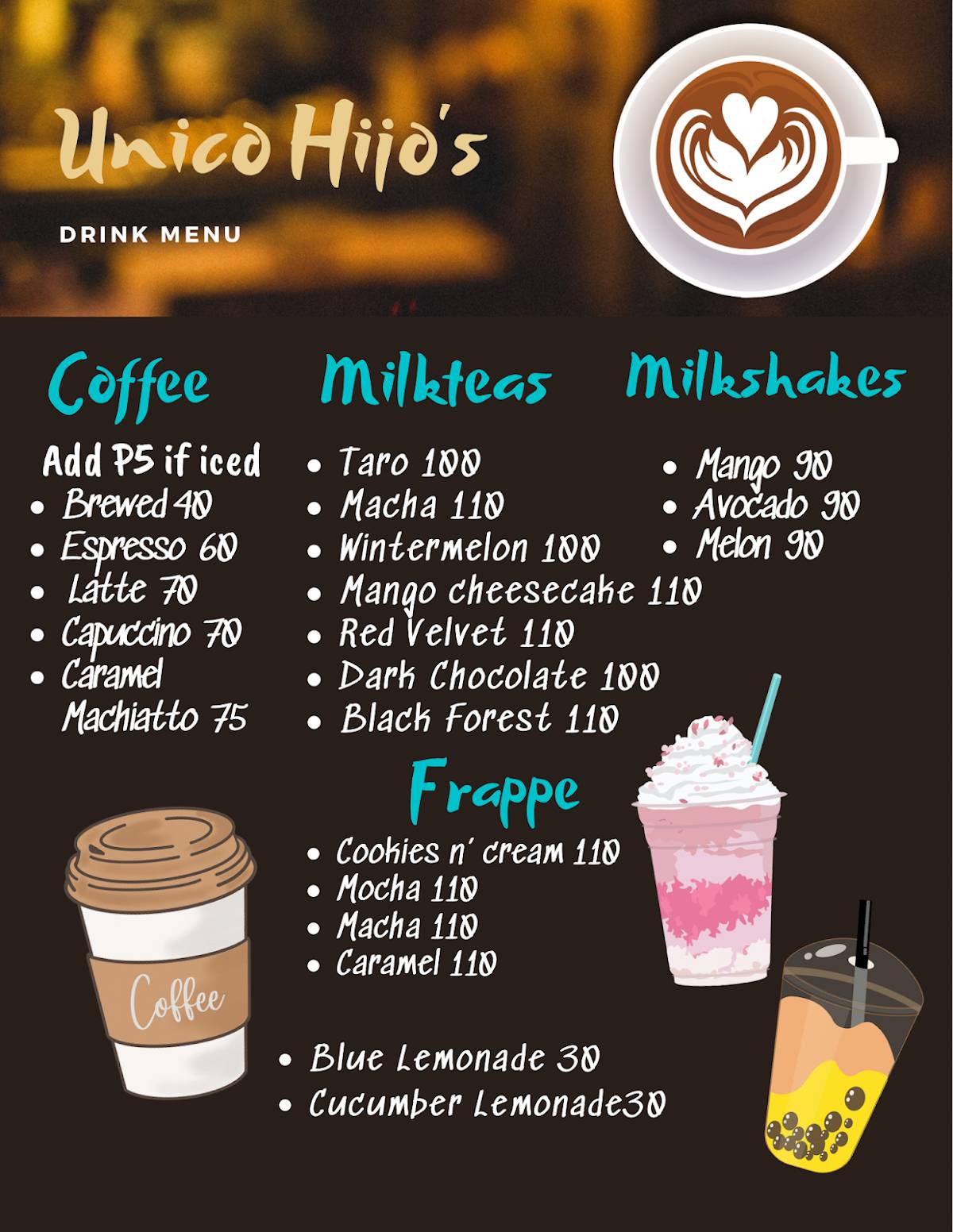 Menu at UNICO HIJO CAFE, Roxas City