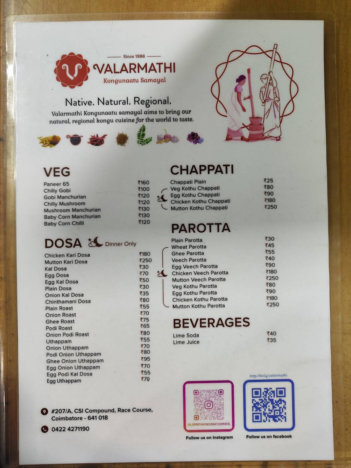 Menu at Valarmathi Mess, Coimbatore, CSI Compound