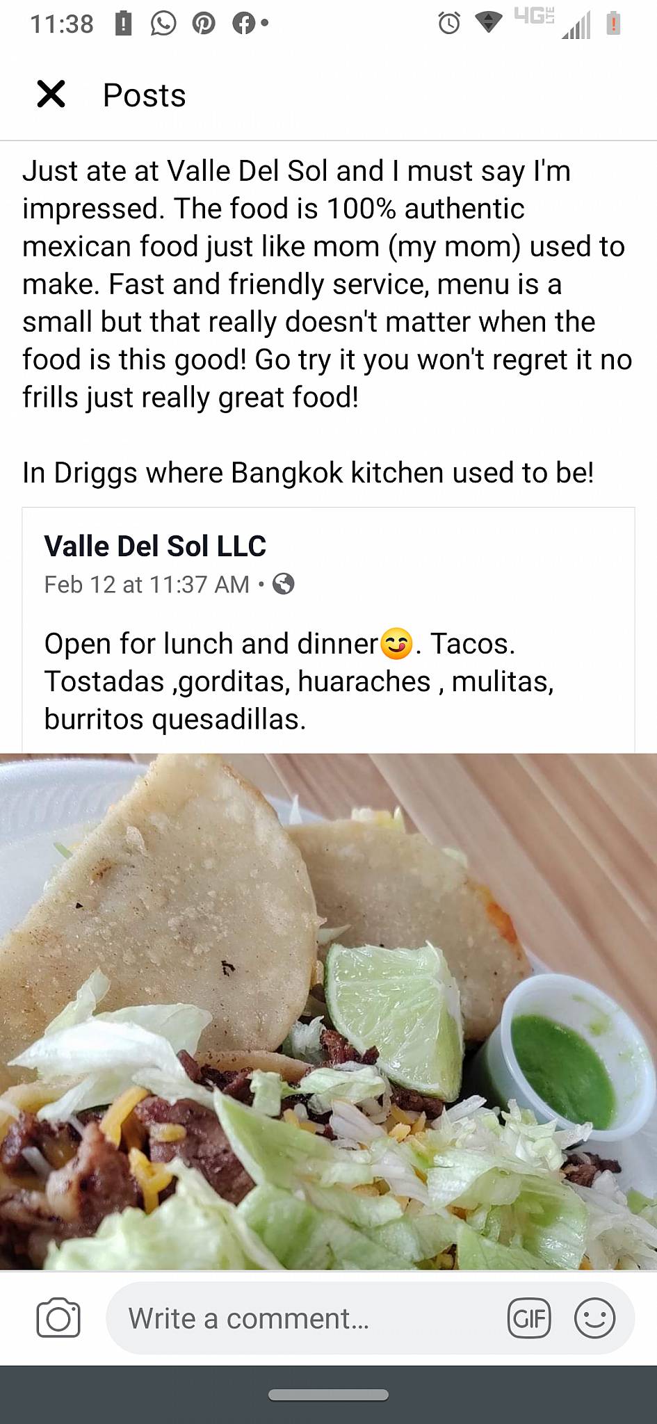 Menu at Valle Del Sol restaurant, Driggs
