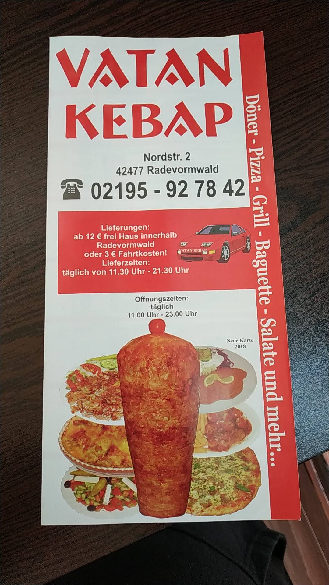 Speisekarte von Vatan Kebap restaurant, Radevormwald