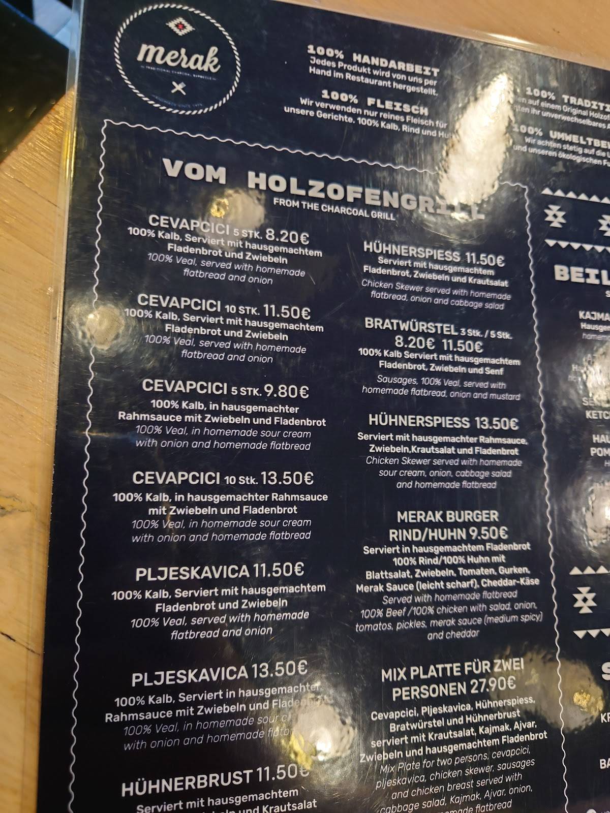Speisekarte von Merak BBQ, Wien