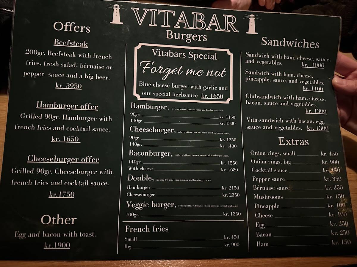 Menu at Vitabar, Reykjavík