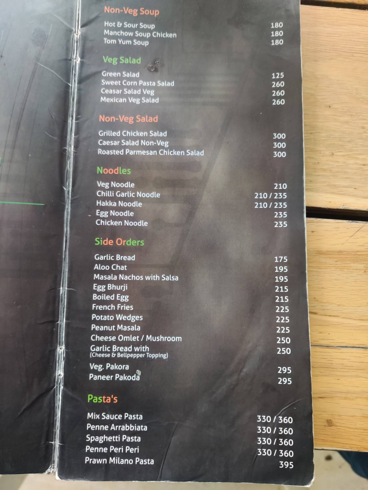 Menu at Volt, Gurugram
