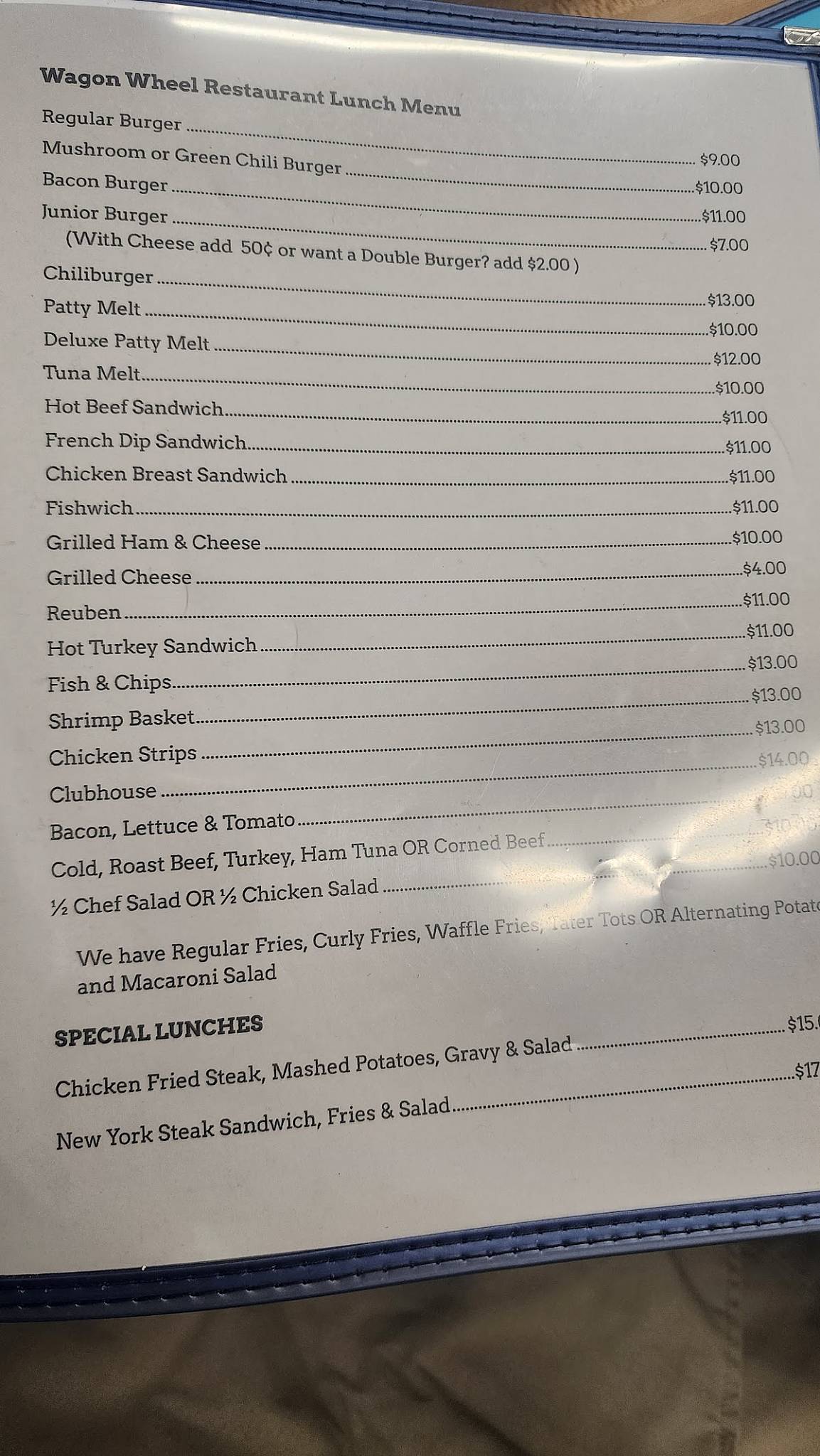 Menu at Wagon Wheel Restaurant, Alturas