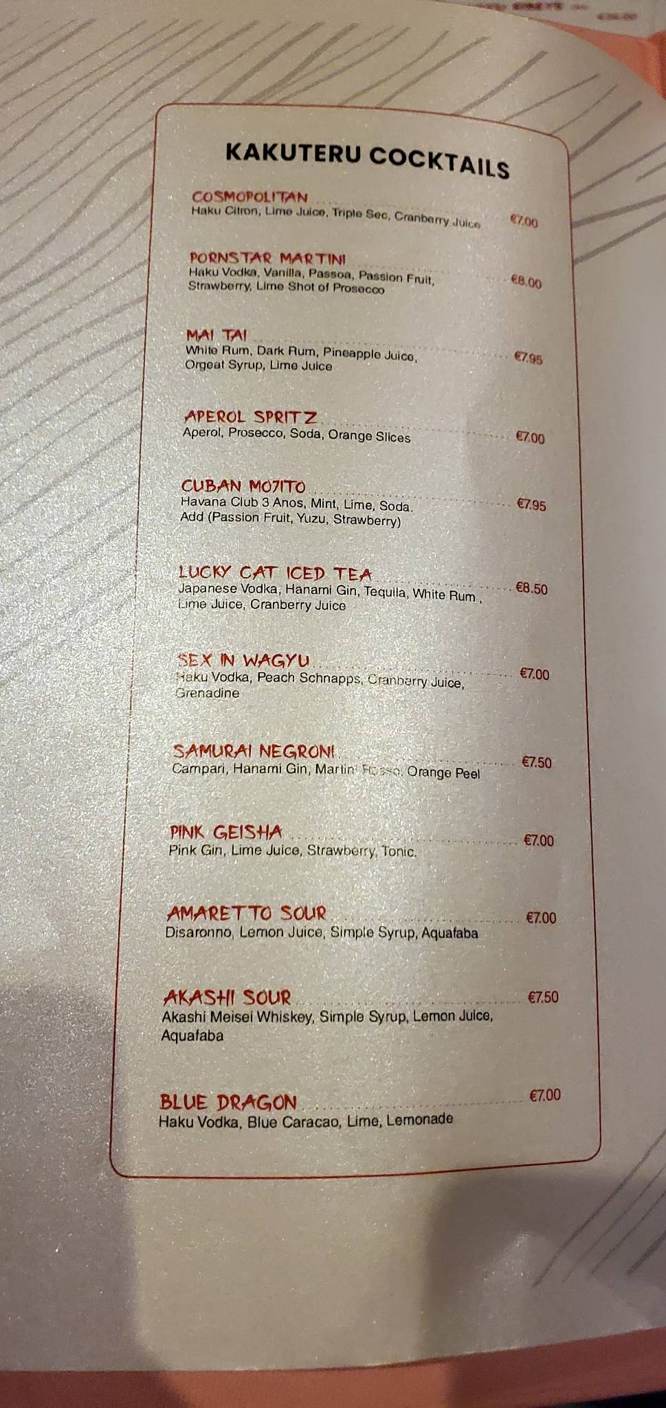 Menu at Wagyu Bar & Kitchen, Valletta
