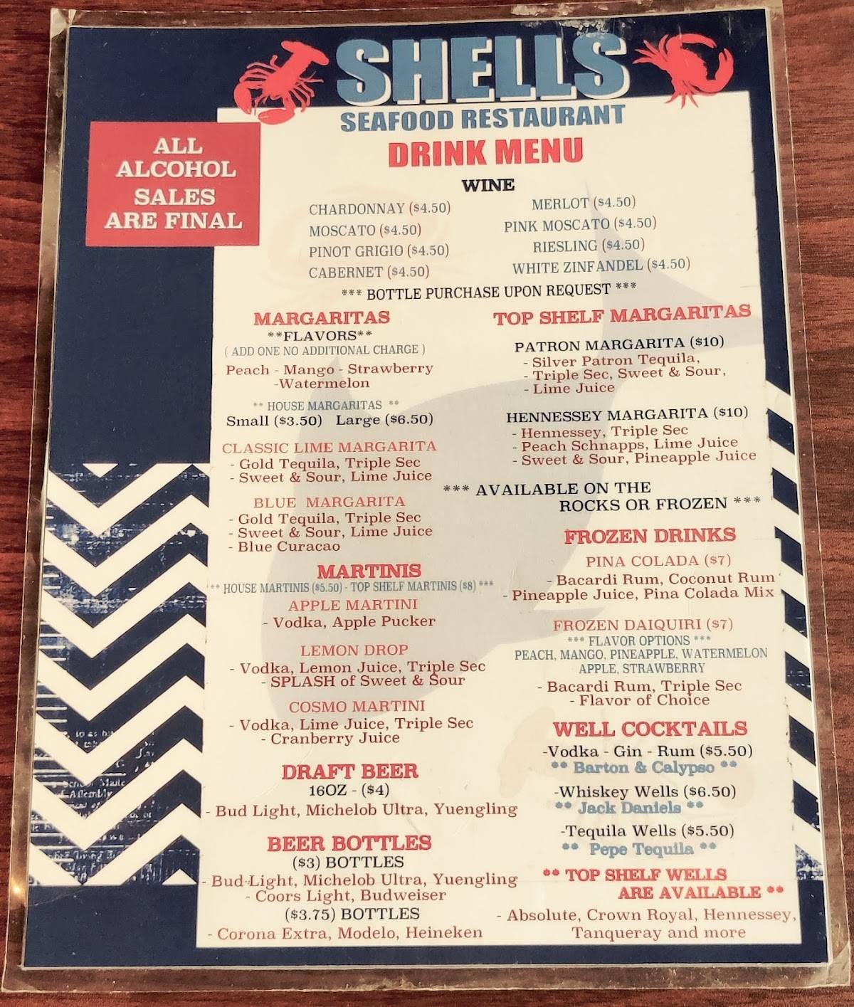 Menu at Sea Shells Seafood Restaurant, Warner Robins