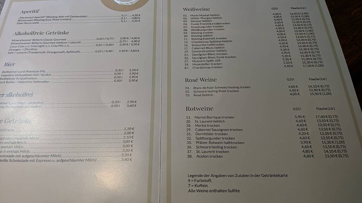 Speisekarte von Weingut Marienhof pub & Bar, Flemlingen