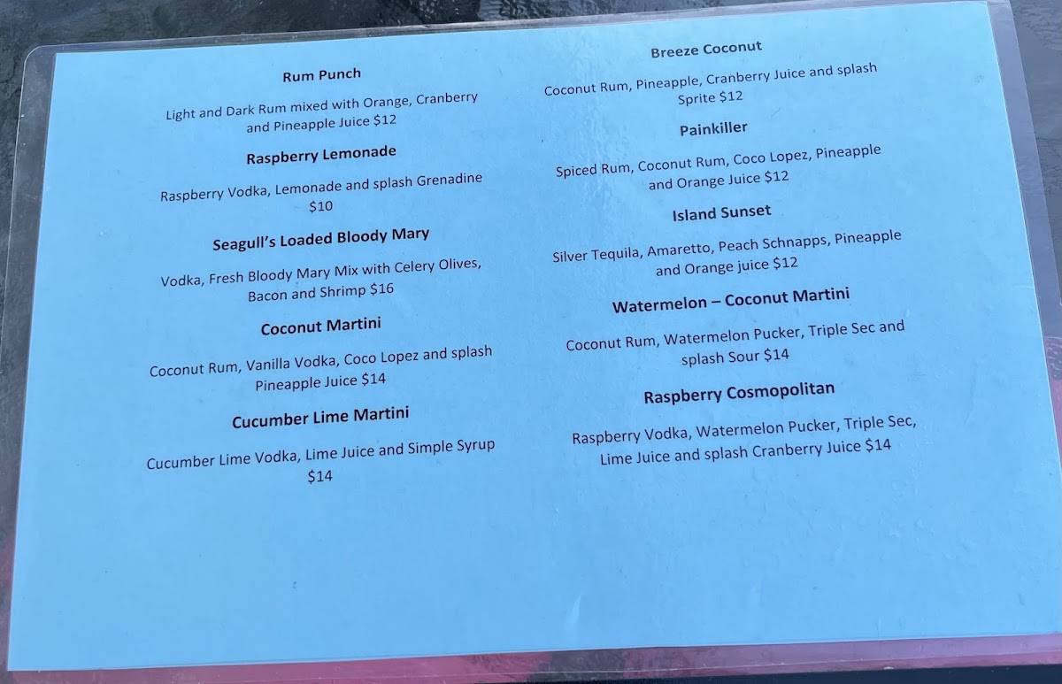 Menu at seagull restaurant, West Babylon
