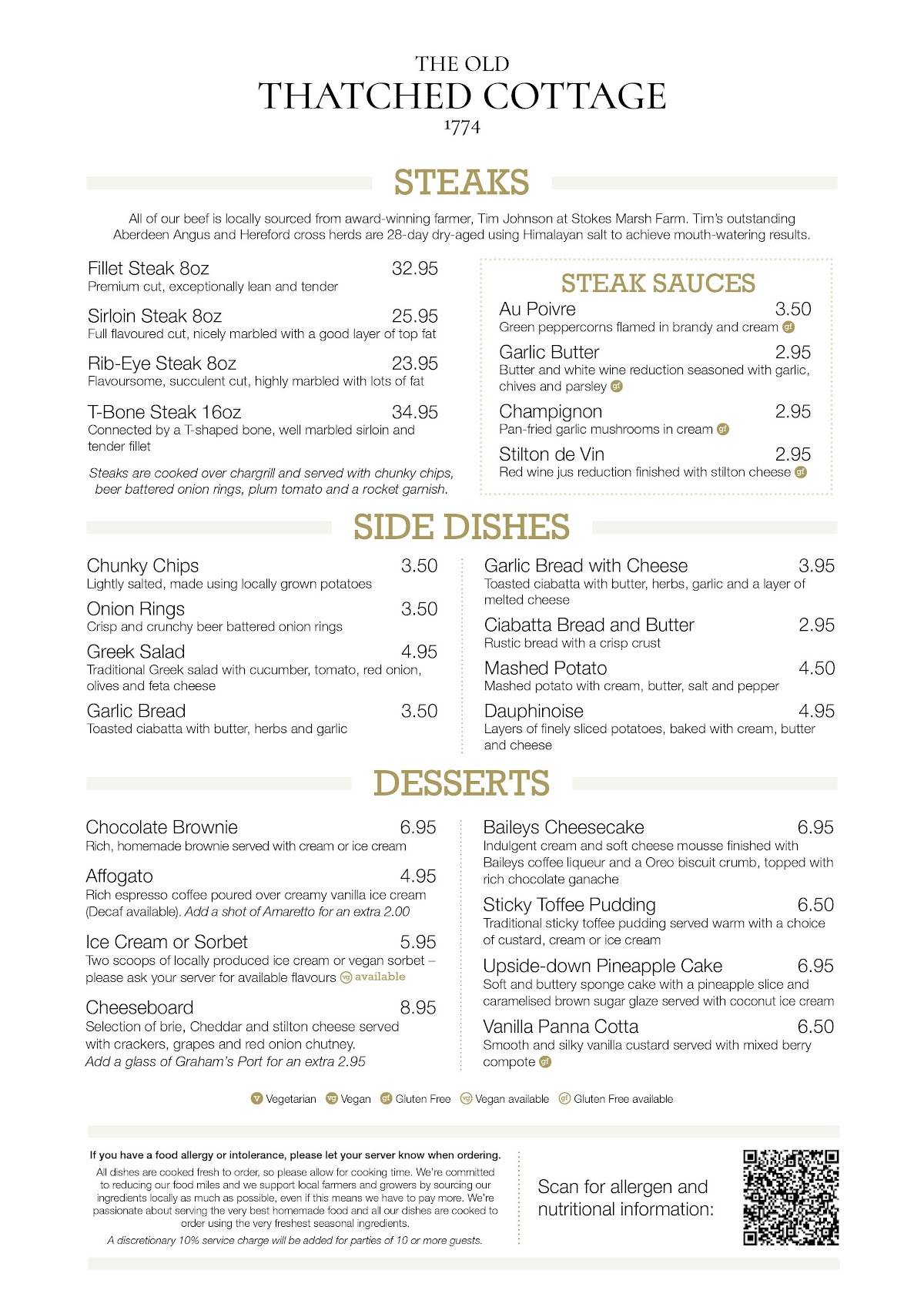 Menu at The Old Thatched Cottage Restaurant, Weston-super-Mare