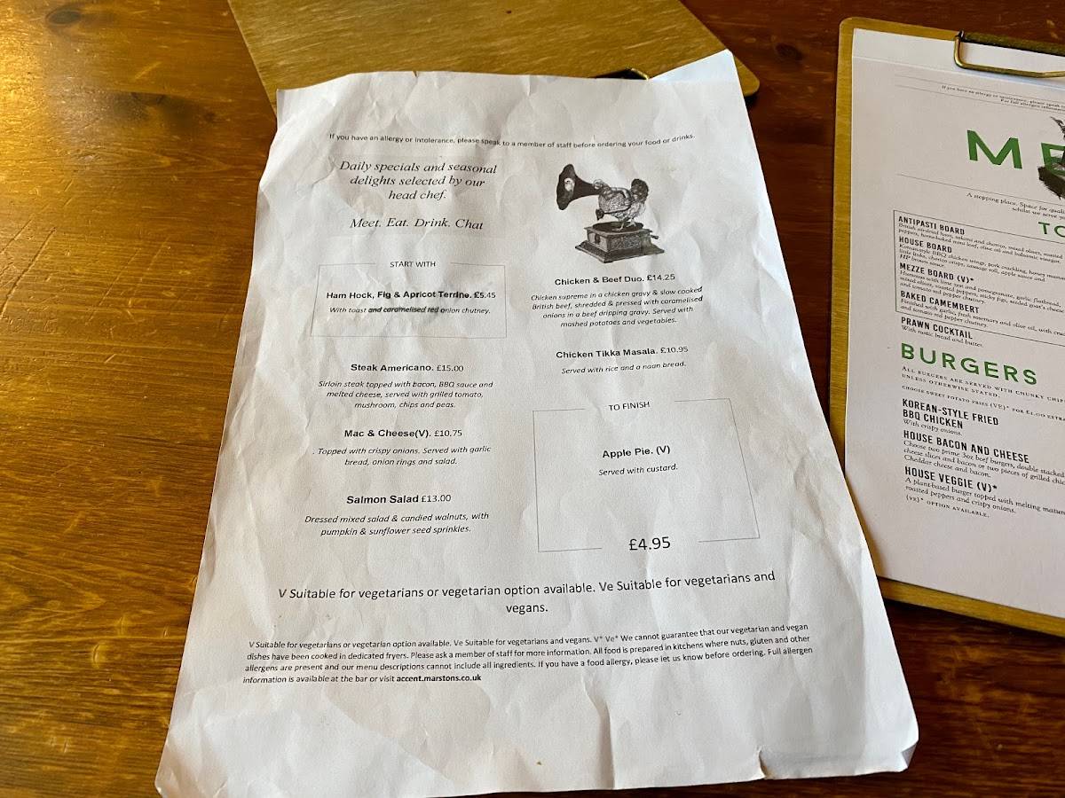 Menu at Wheatsheaf pub & bar, Baslow