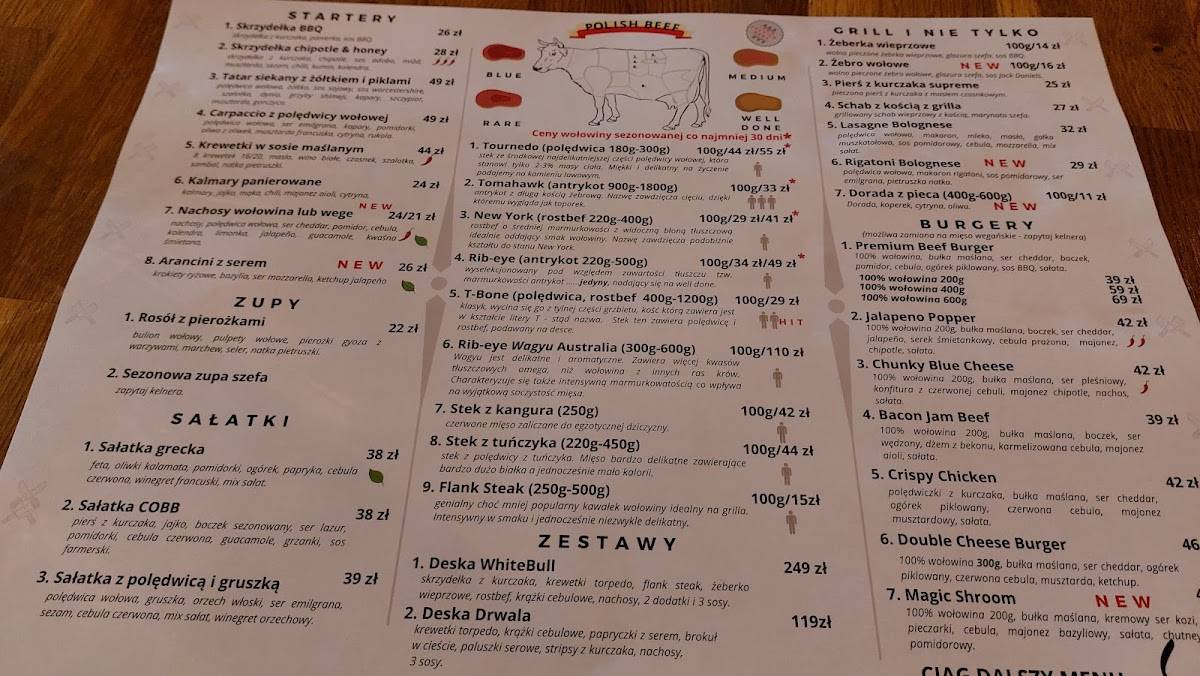Menu at WhiteBull SteakHouse Restauracja Toruń, Torun