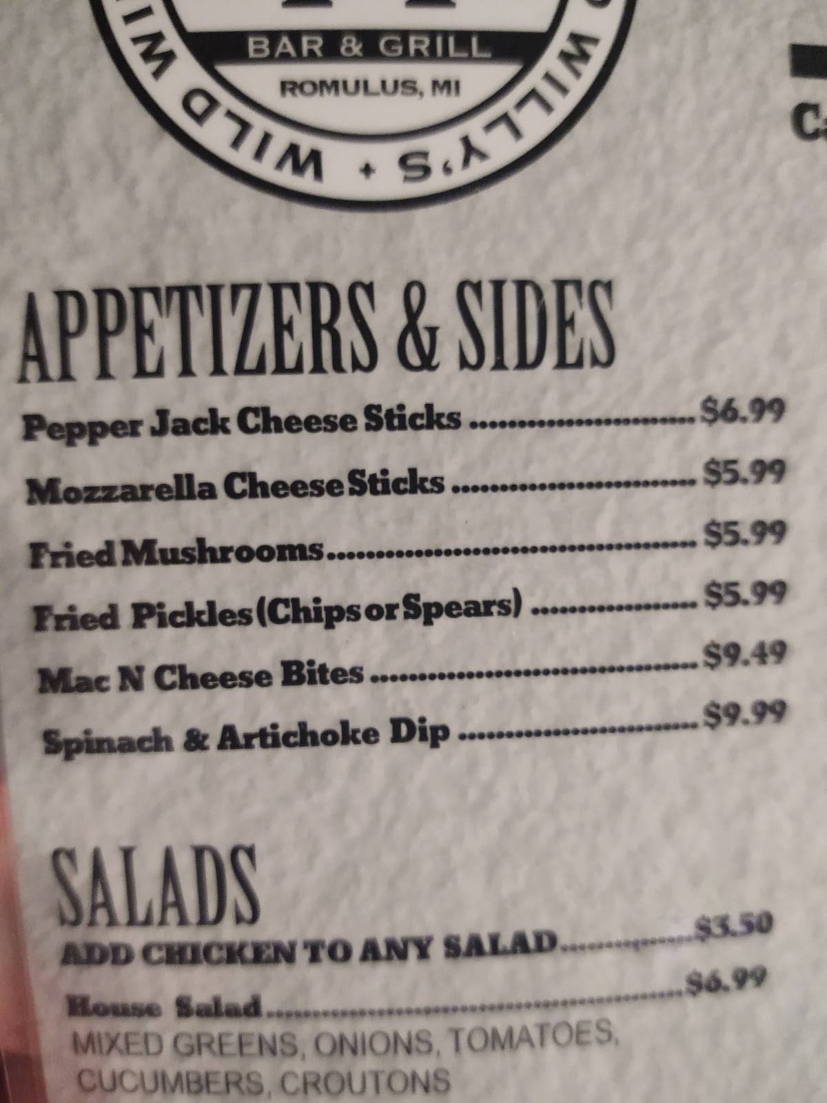Menu at Wild Willy's Bar & Grill, Romulus