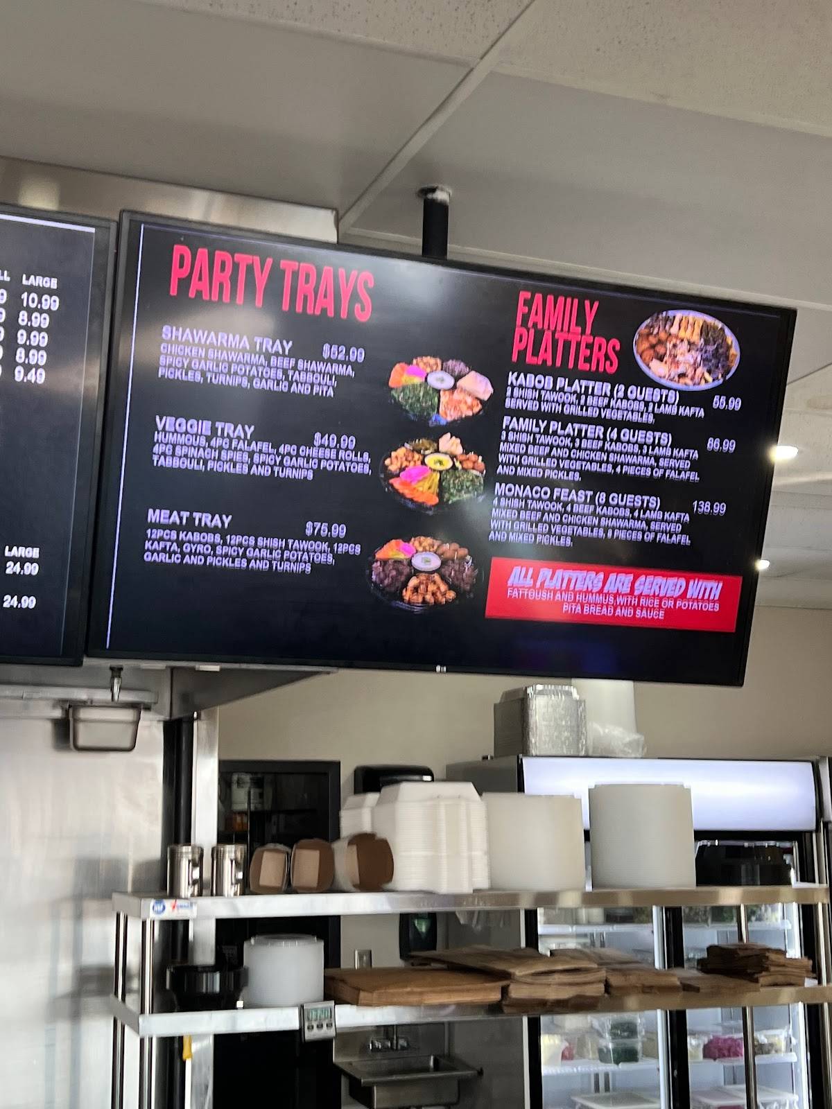 Menu at Monaco Shawarma restaurant, Windsor