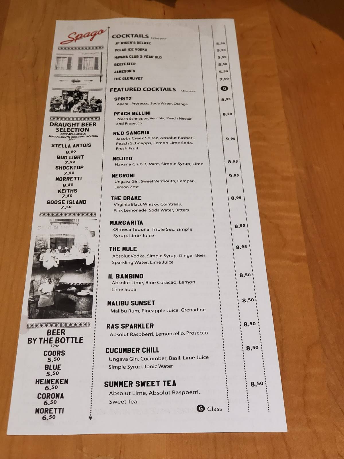 Menu at Spago South Windsor restaurant, Windsor, Dougall Ave