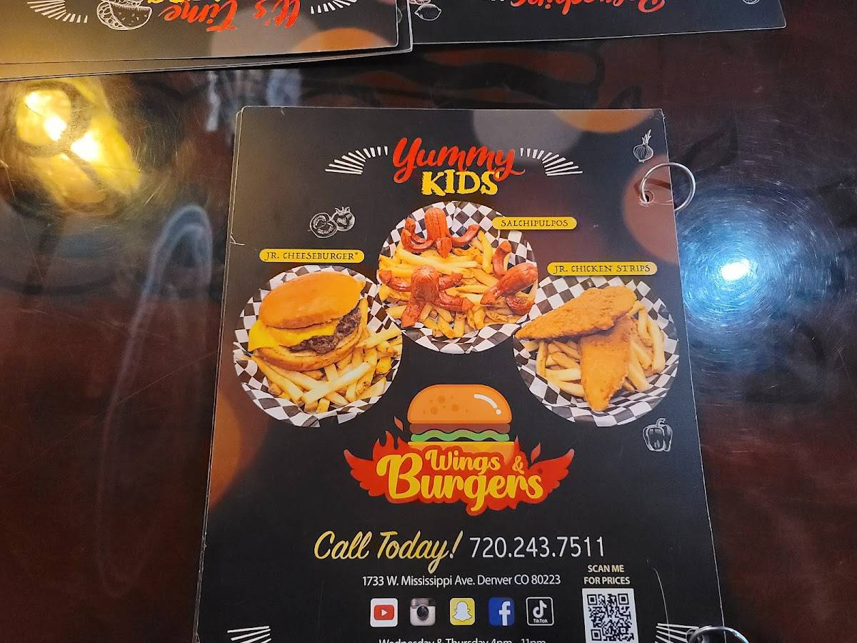 Menu at Wings & Burgers Prime pub & bar, Denver