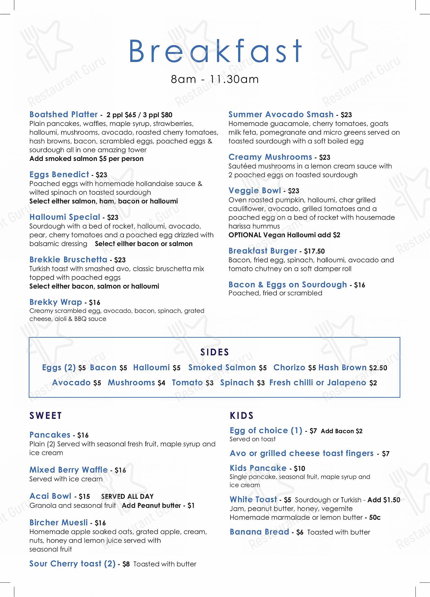 Menu at The Boatshed Woronora cafe, Woronora