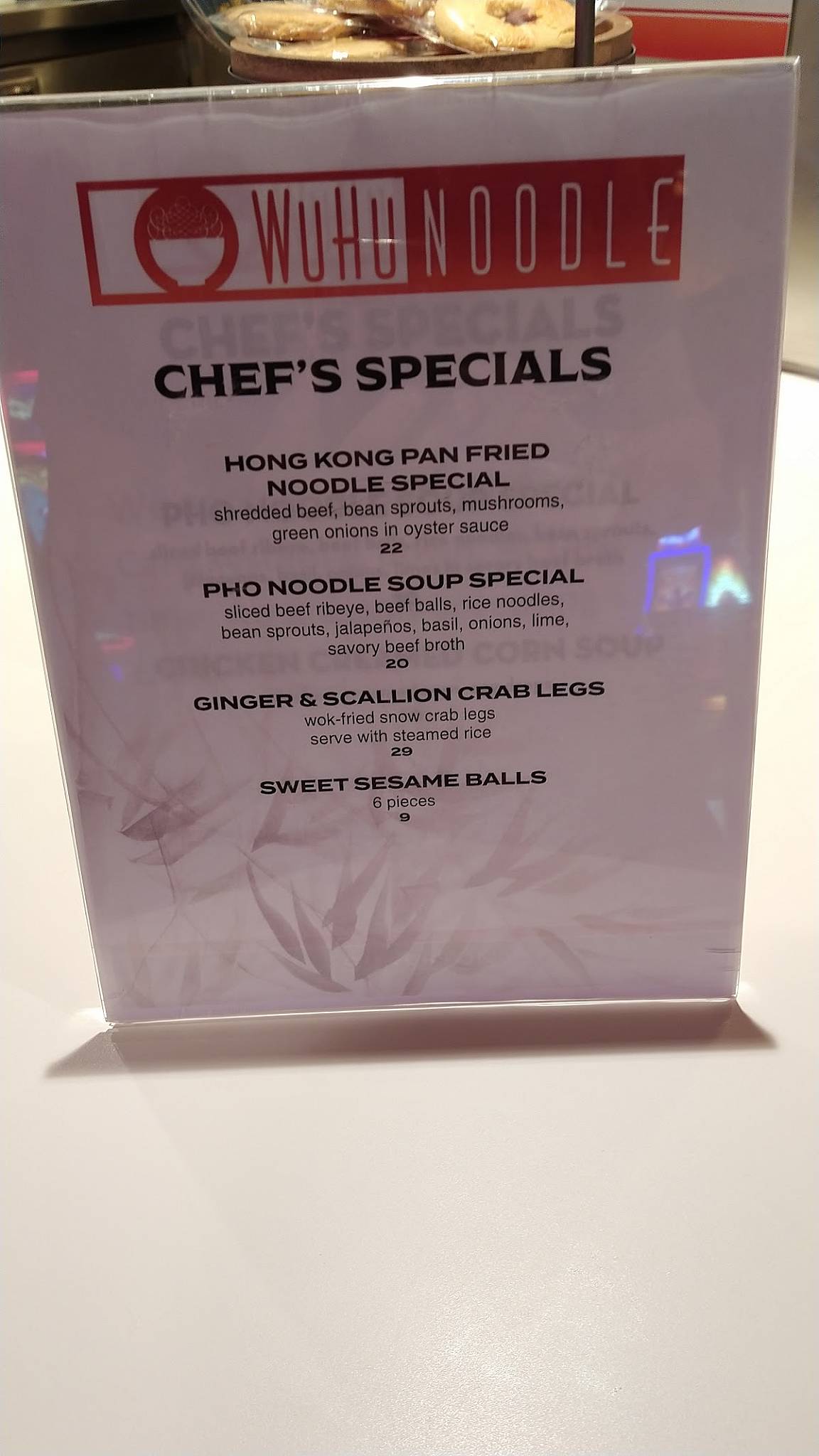 Menu at WuHu Noodle restaurant, Las Vegas