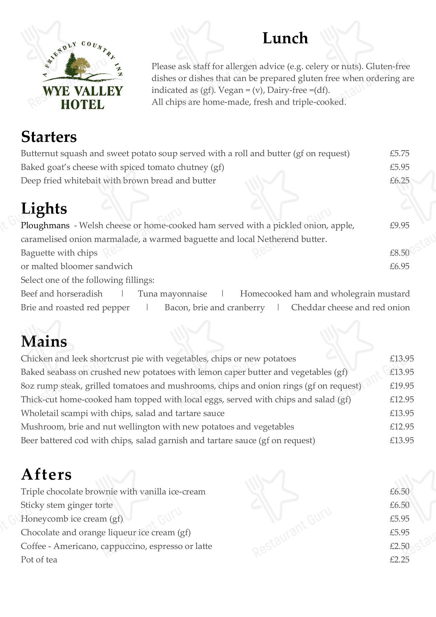 Menu at The Wye Valley Hotel pub & bar, Tintern