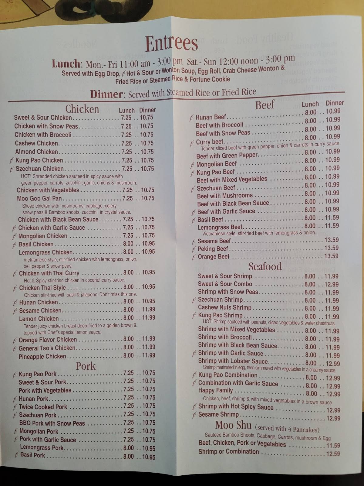 Menu at Xiang's Kitchen restaurant, Colorado Springs