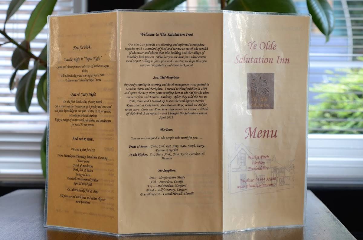 Menu at Ye Olde Salutation Inn pub & bar, Weobley