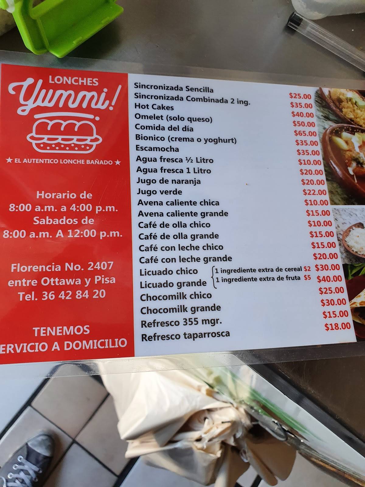 Menu at Yummi restaurant, Guadalajara