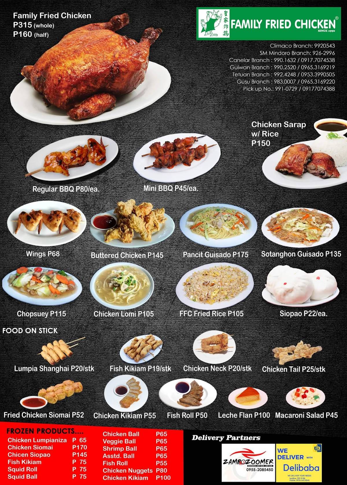 Menu at Family Fried Chicken Restaurant, Zamboanga, Mayor Jaldon Street
