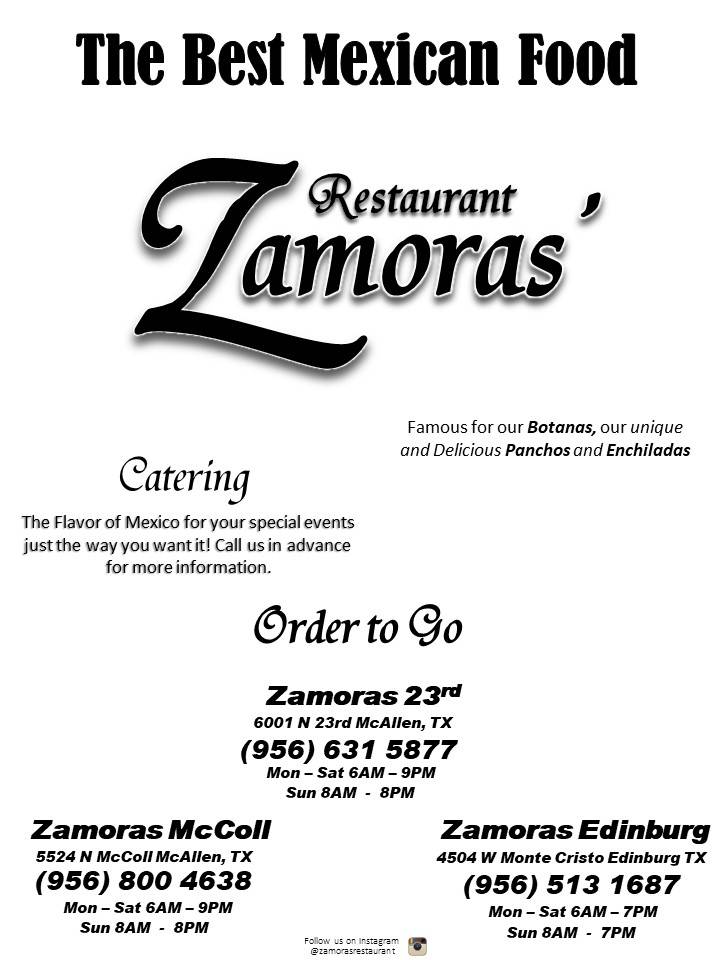 Menu at Zamoras' Restaurant, McAllen, N 23rd St