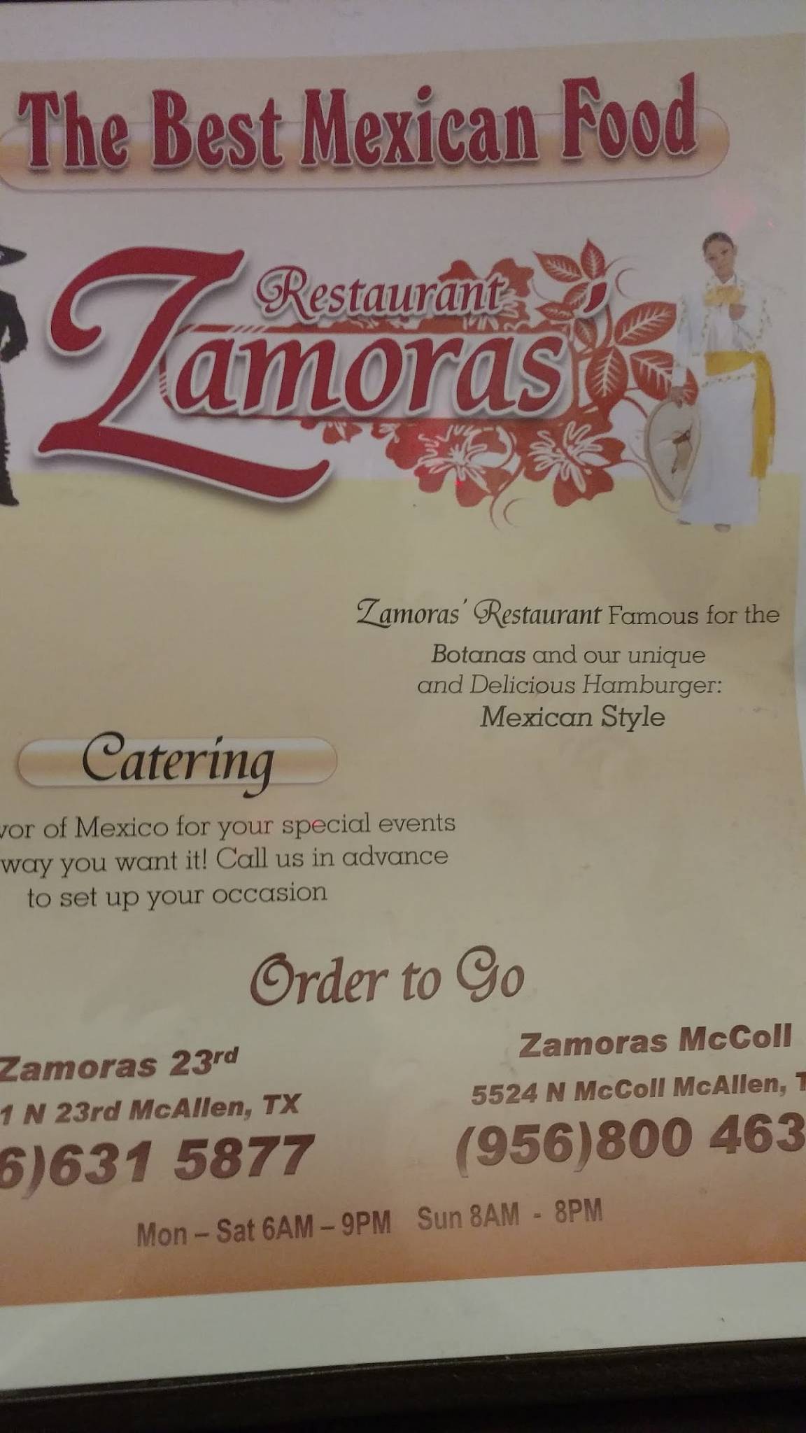 Menu at Zamoras' Restaurant, McAllen, N 23rd St