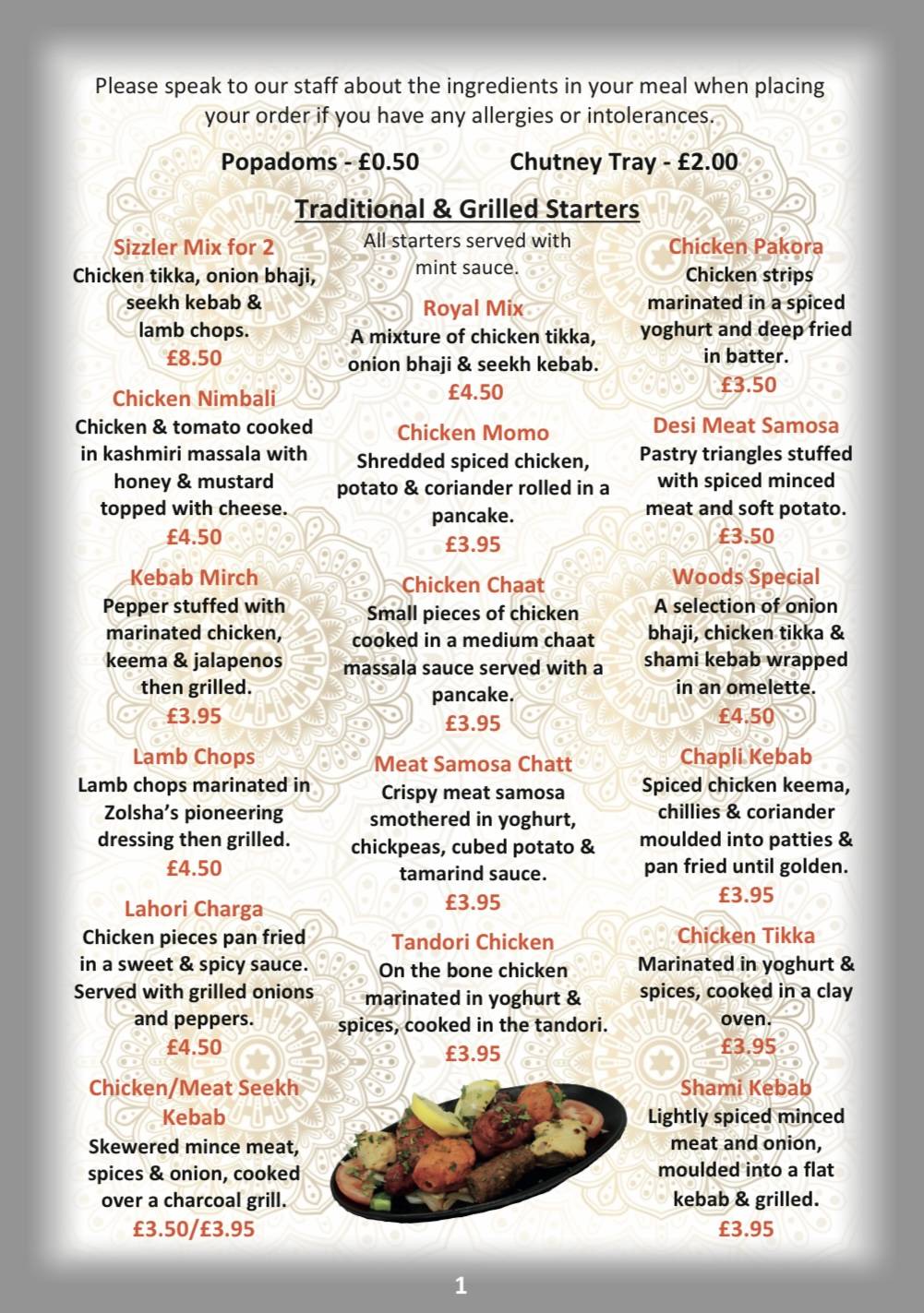 Menu at Zolsha restaurant, Keighley