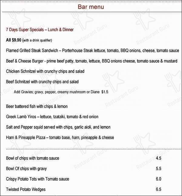 Menu at Crown Inn Old Reynella pub & bar, Old Reynella