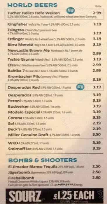 Menu at The White Lady - JD Wetherspoon pub & bar, Edinburgh