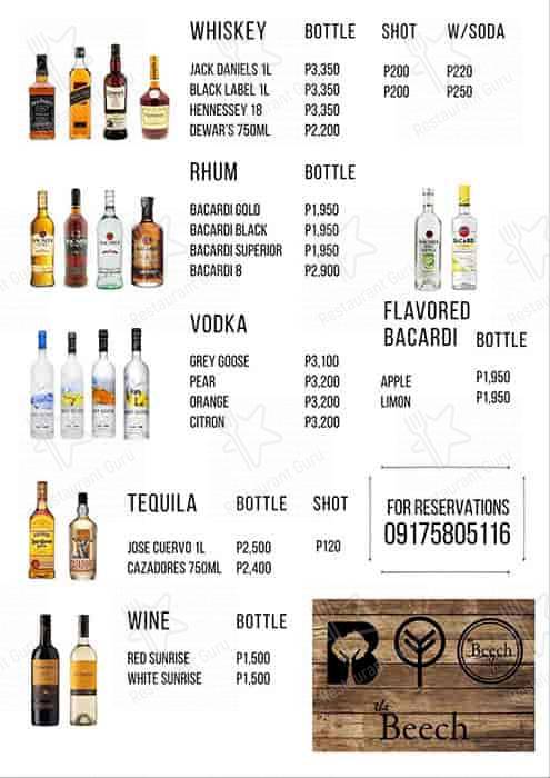 Menu at The Beech pub & bar, Quezon City