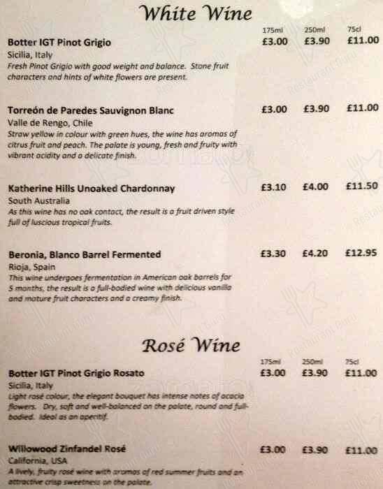 Menu at The Persevere Bar, Edinburgh