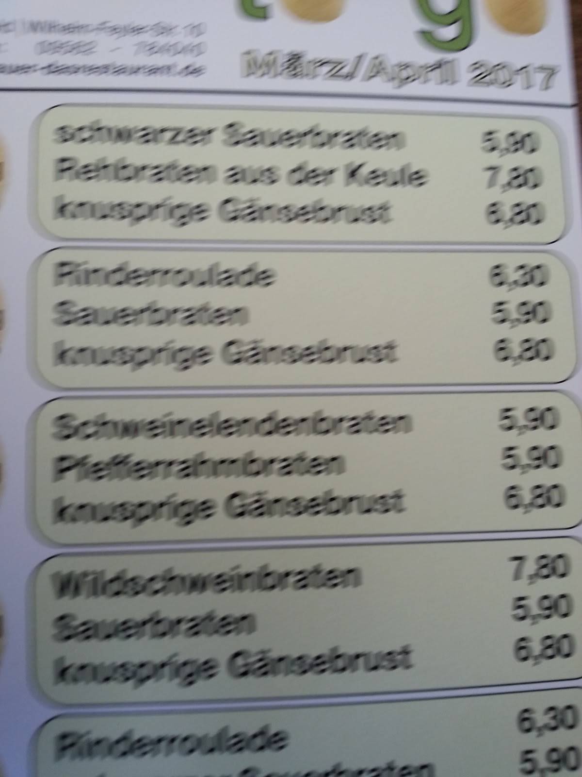 Speisekarte von bauer DAS RESTAURANT, Sonnefeld, Wilhelm-Feyler-Straße 10