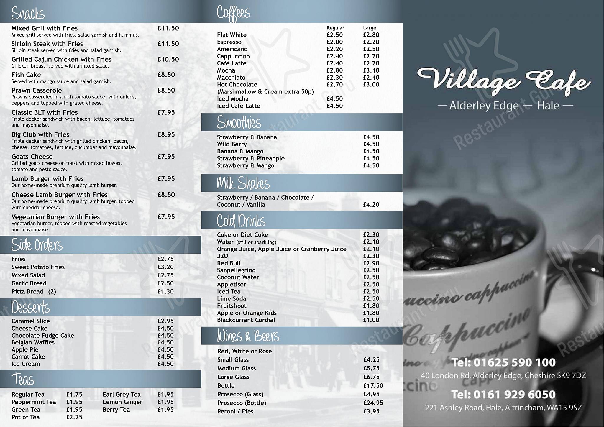 Menu at Village Cafe, Alderley Edge