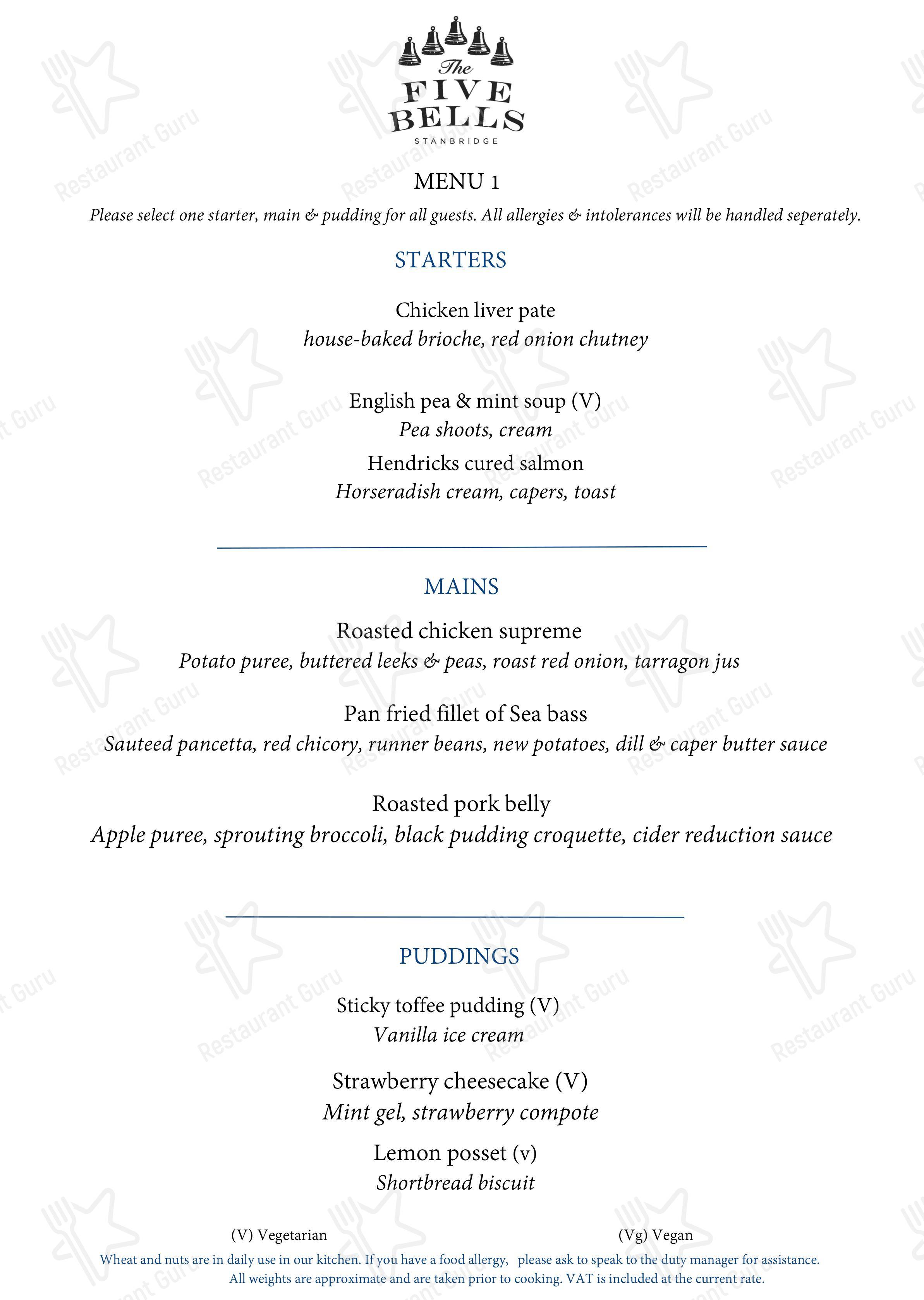 Menu at The Five Bells, Leighton Buzzard pub & bar, Leighton Buzzard