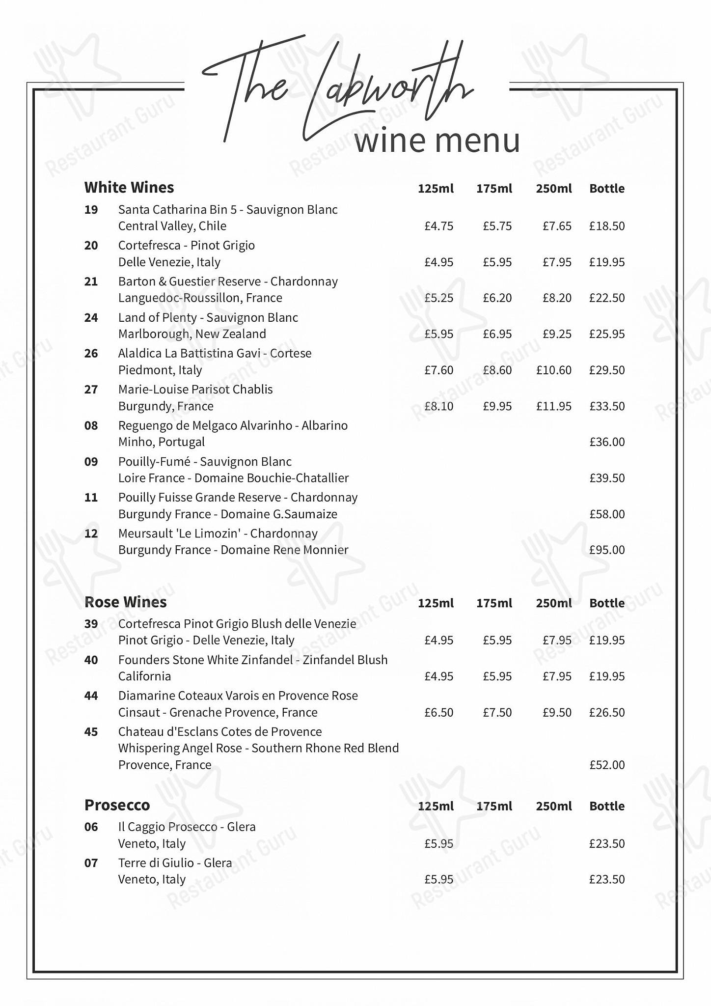 Menu at Labworth Cafe, Canvey Island