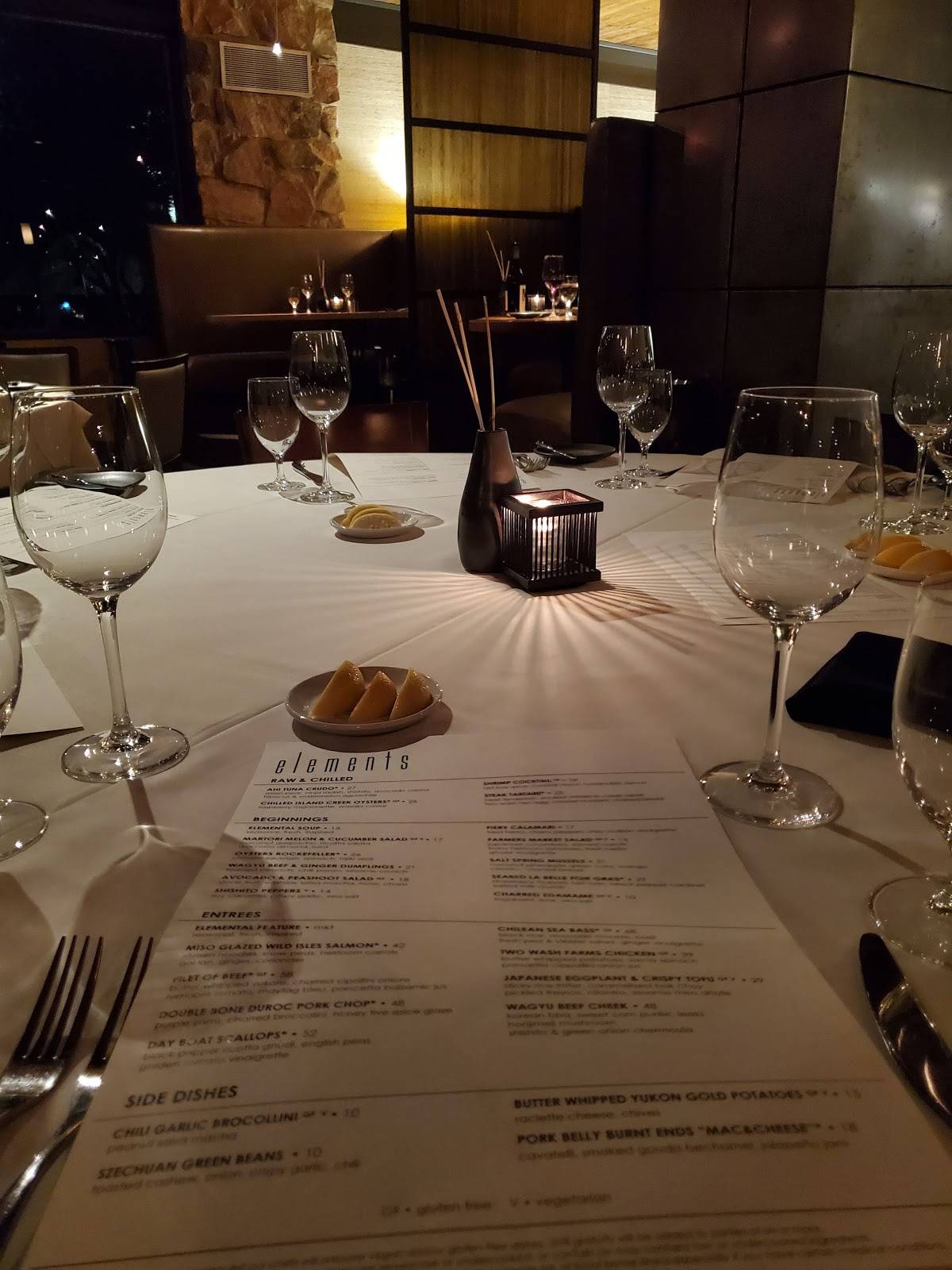 Menu at elements restaurant, Paradise Valley, E McDonald Dr