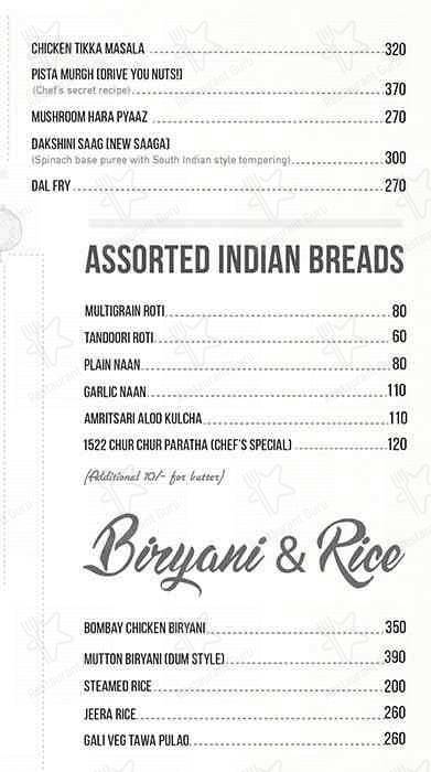 Menu at 1522 Bar & Kitchen Mumbai, Mumbai