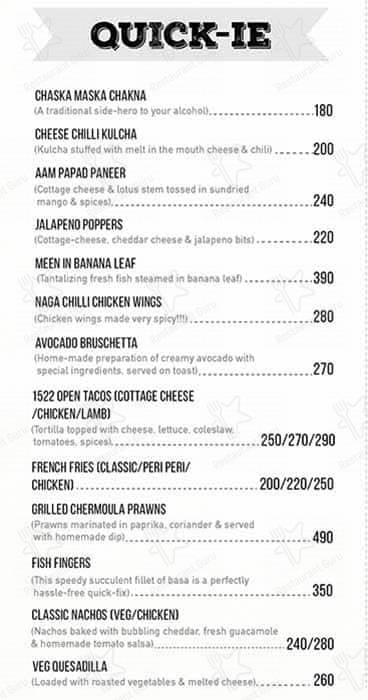 Menu at 1522 Bar & Kitchen Mumbai, Mumbai