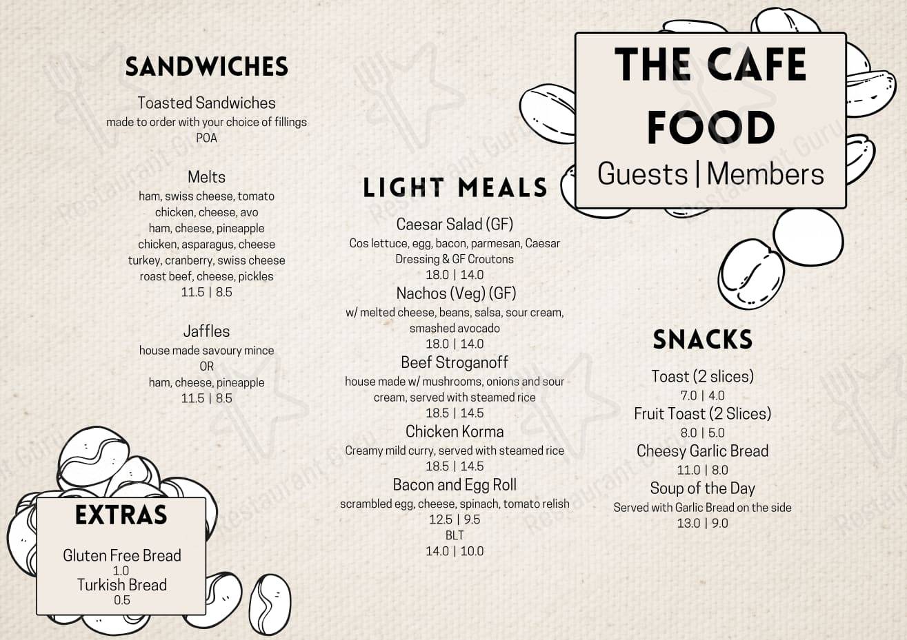 Menu at Carina Leagues Club, Carina Heights