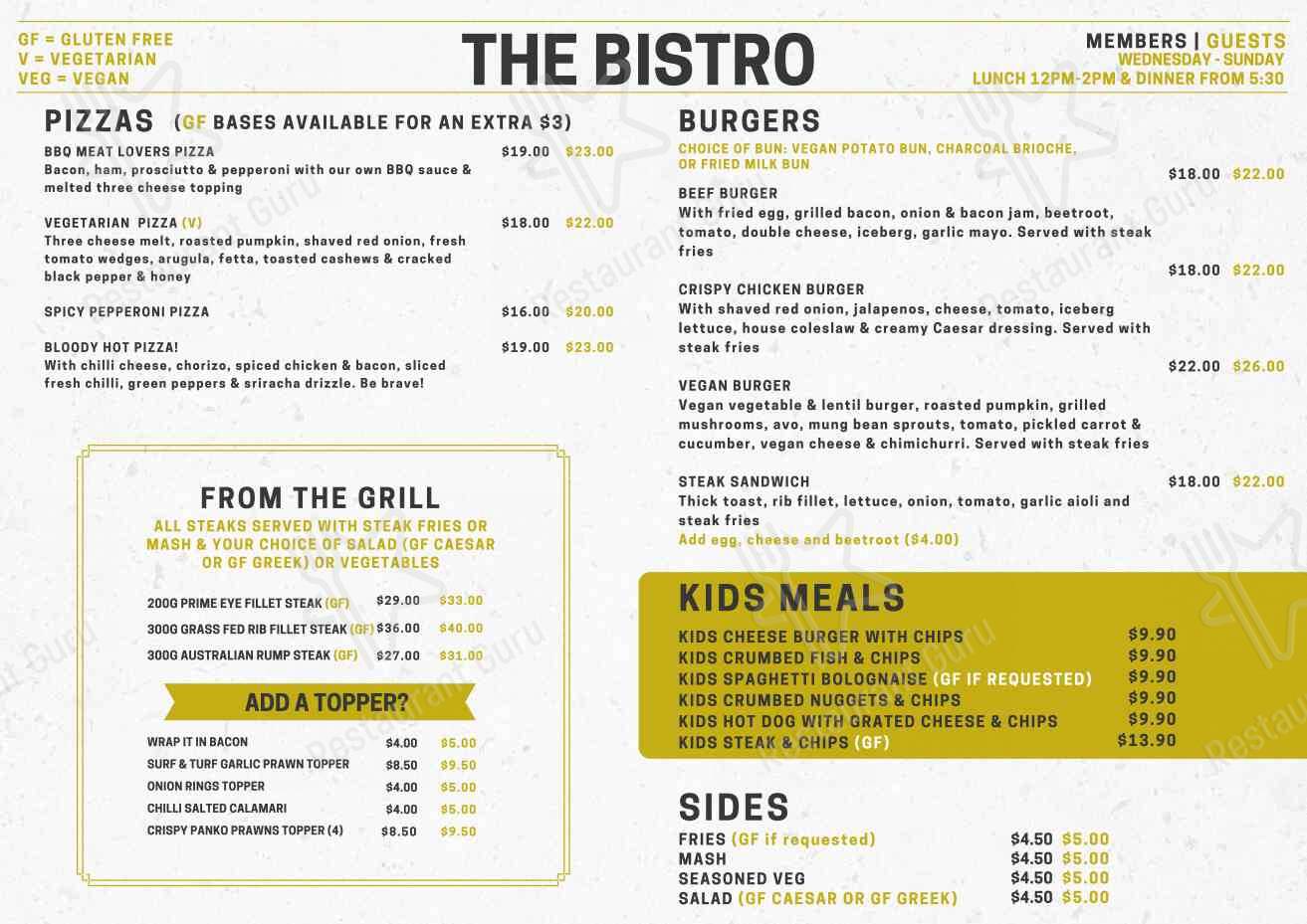Menu at Carina Leagues Club, Carina Heights