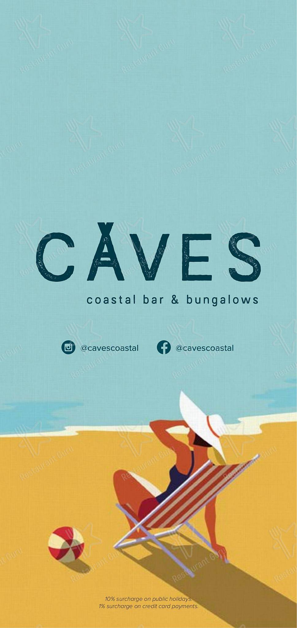 Menu at Caves Beachside pub & bar, Caves Beach
