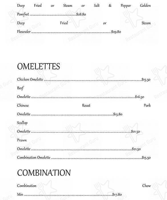 Menu at Diamond Palace Restaurant, Sunshine