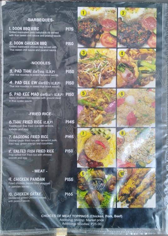 Menu at Doon Thai and Asian Fusion Cuisine (Malate) restaurant, Manila
