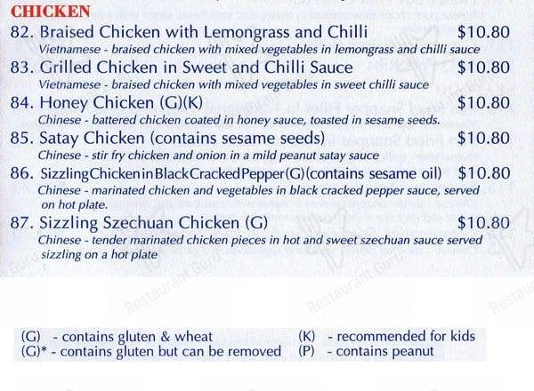 Menu at Kulcha restaurant, Joondalup