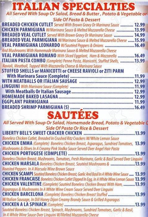 Menu at Liberty Bell Diner restaurant, Philadelphia, 8445 Frankford Ave