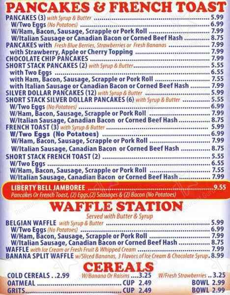 Menu at Liberty Bell Diner restaurant, Philadelphia, 8445 Frankford Ave