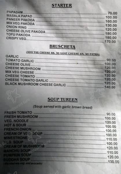 Menu at Little Buddha Cafe, Rishikesh
